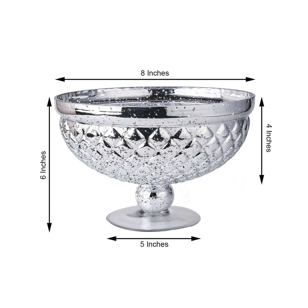 Glass Pedestal Bowl Vase Silver 8" | TableclothsFactory