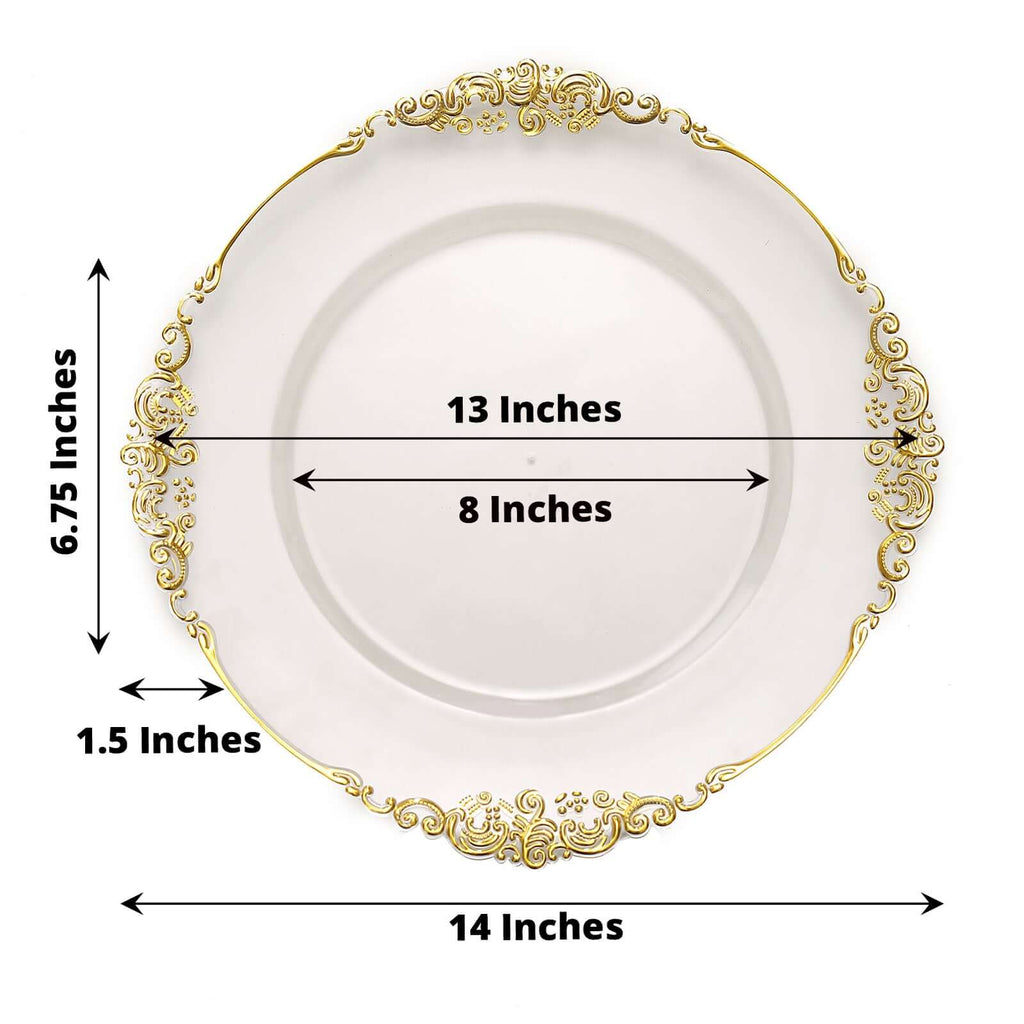 Clear Gold Baroque Charger Plates | TableclothsFactory