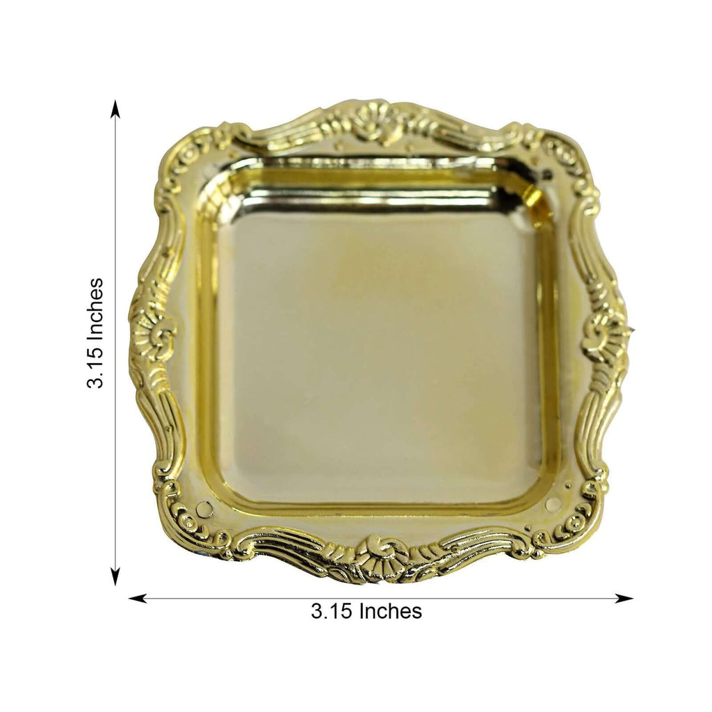 Gold Baroque Mini Square Treat Platters - 12 Pack | TableclothsFactory