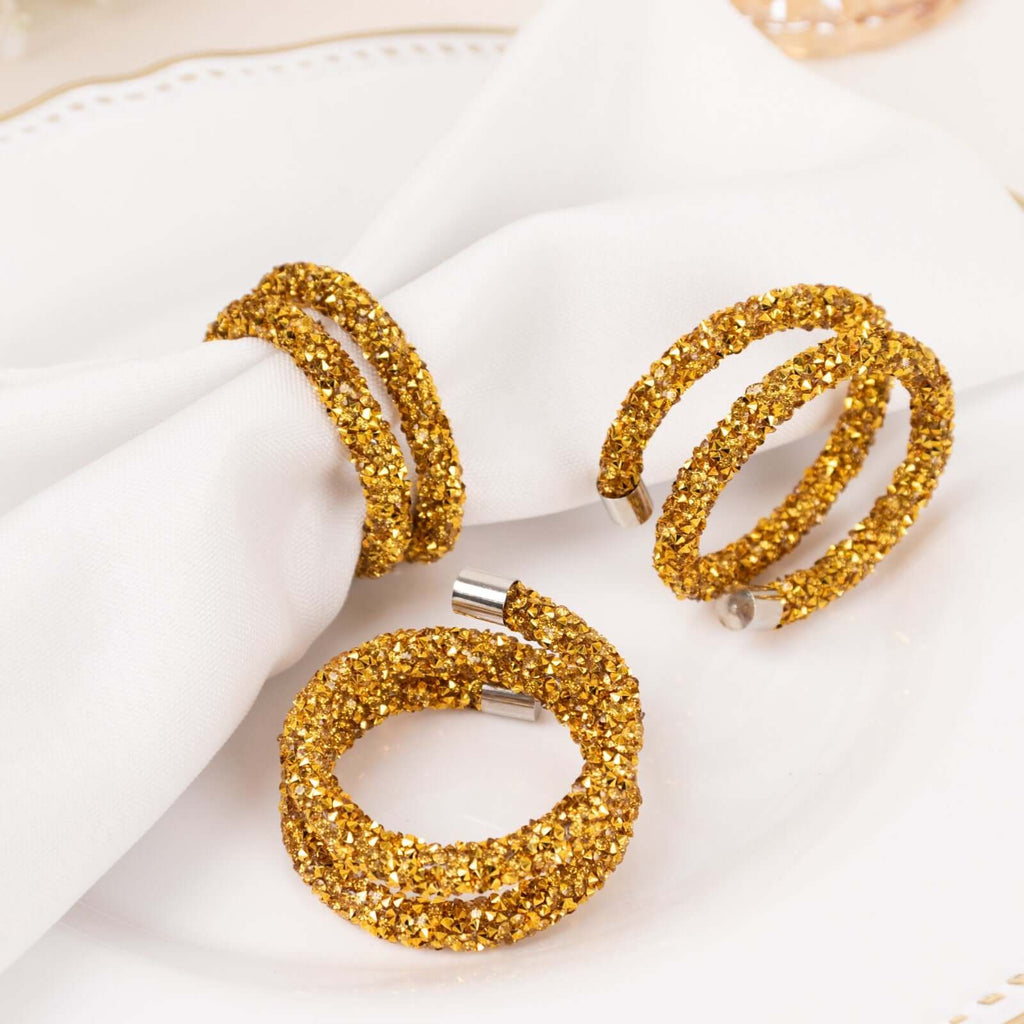 Gold Rhinestone Swirl Napkin Rings - 4 Pack | TableclothsFactory