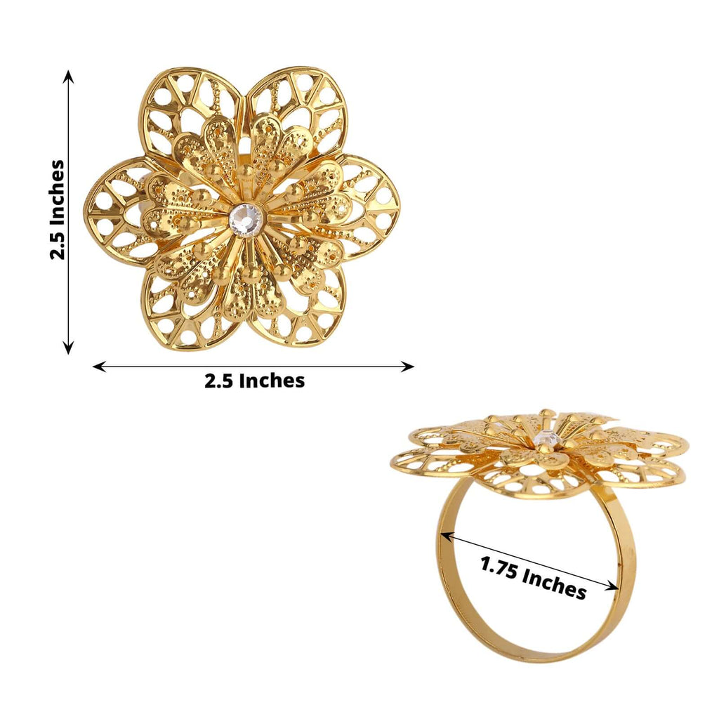 Gold Metal Flower Napkin Rings - 4 Pack | TableclothsFactory
