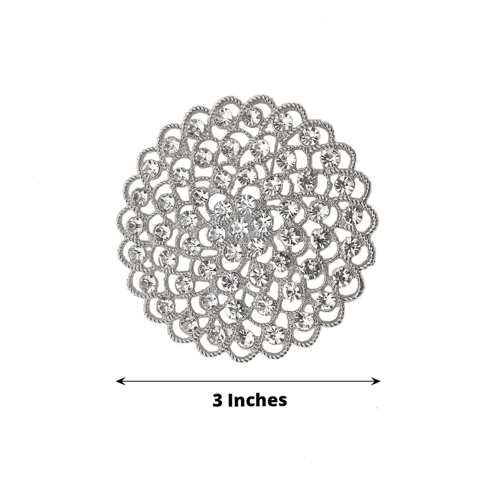 Rhinestone Flower Chair Sash Buckle 3" Silver | TableclothsFactory