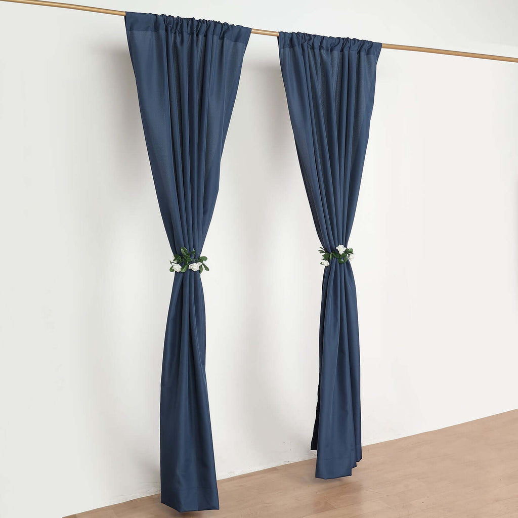 Navy Blue Polyester Event Curtain Drapes 2 Pack | TableclothsFactory
