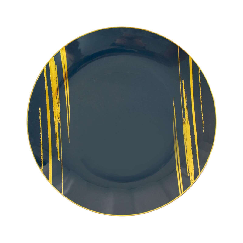 Brush Stroked Plastic 7" Salad Plates Navy Blue/Gold | TableclothsFactory