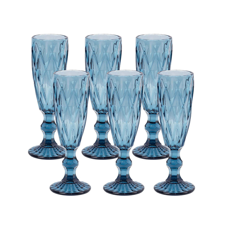 Textured Crystal Champagne Flutes Ocean Blue 6oz | TableclothsFactory