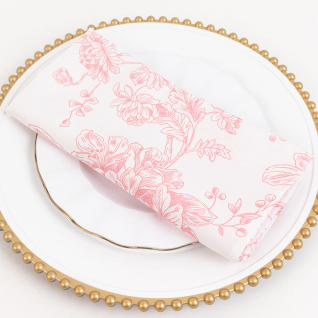 Pink Polyester French Toile Napkins | Tableclothsfactory