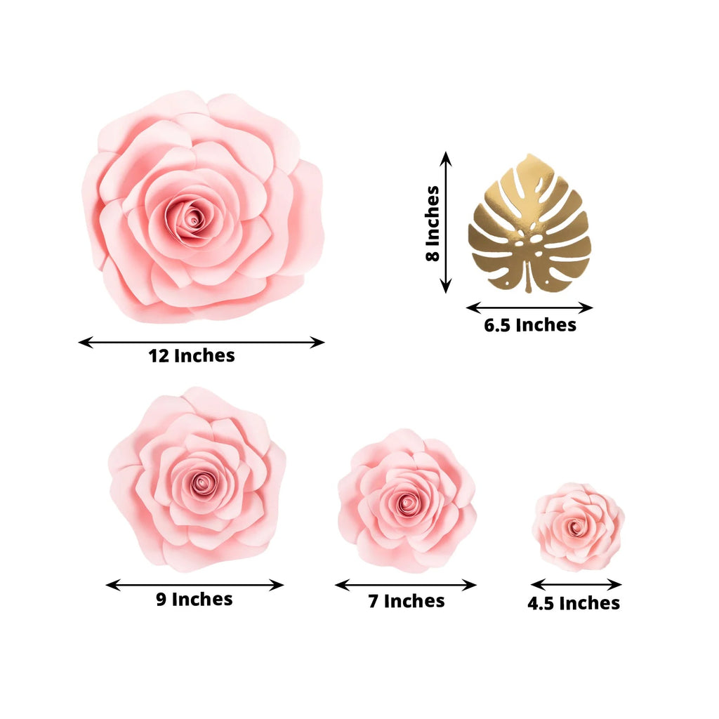 Pink Paper Flowers with Leaves | TableclothsFactory