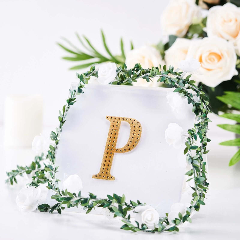 Gold Rhinestone Monogram Letter Stickers 12 Pack | TableclothsFactory