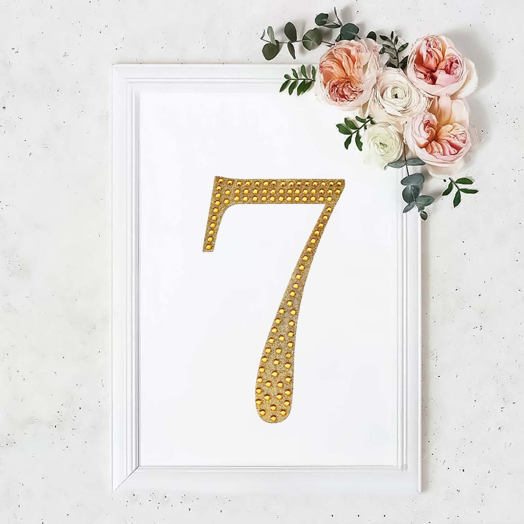 8" Rhinestone Sticker Numbers "7" Gold | TableclothsFactory