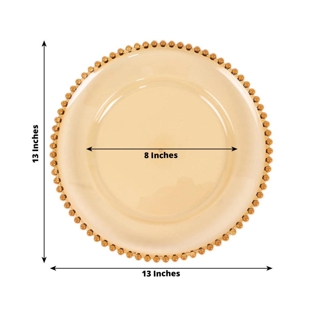 Beaded Rim Acrylic Charger Plates Amber Gold 13" | TableclothsFactory