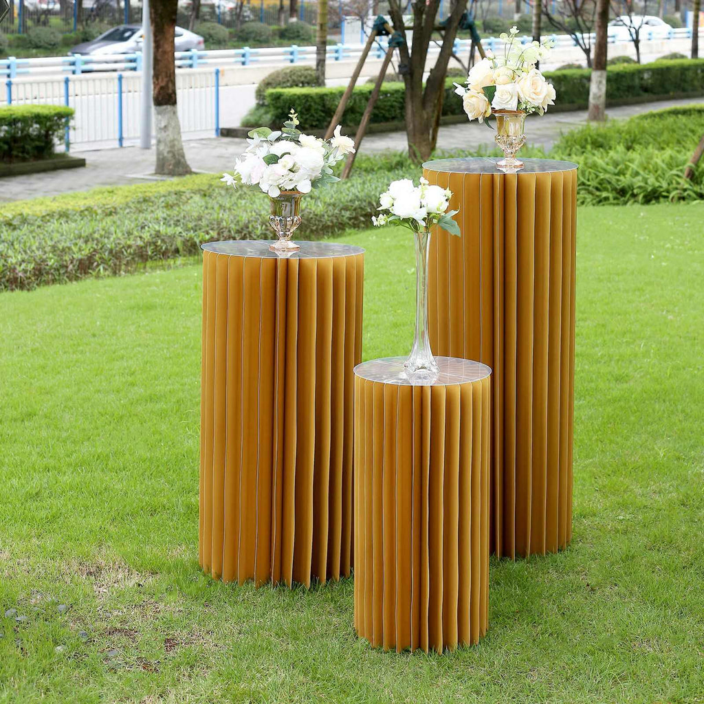 40" Gold Cylinder Display Column Stand | TableclothsFactory
