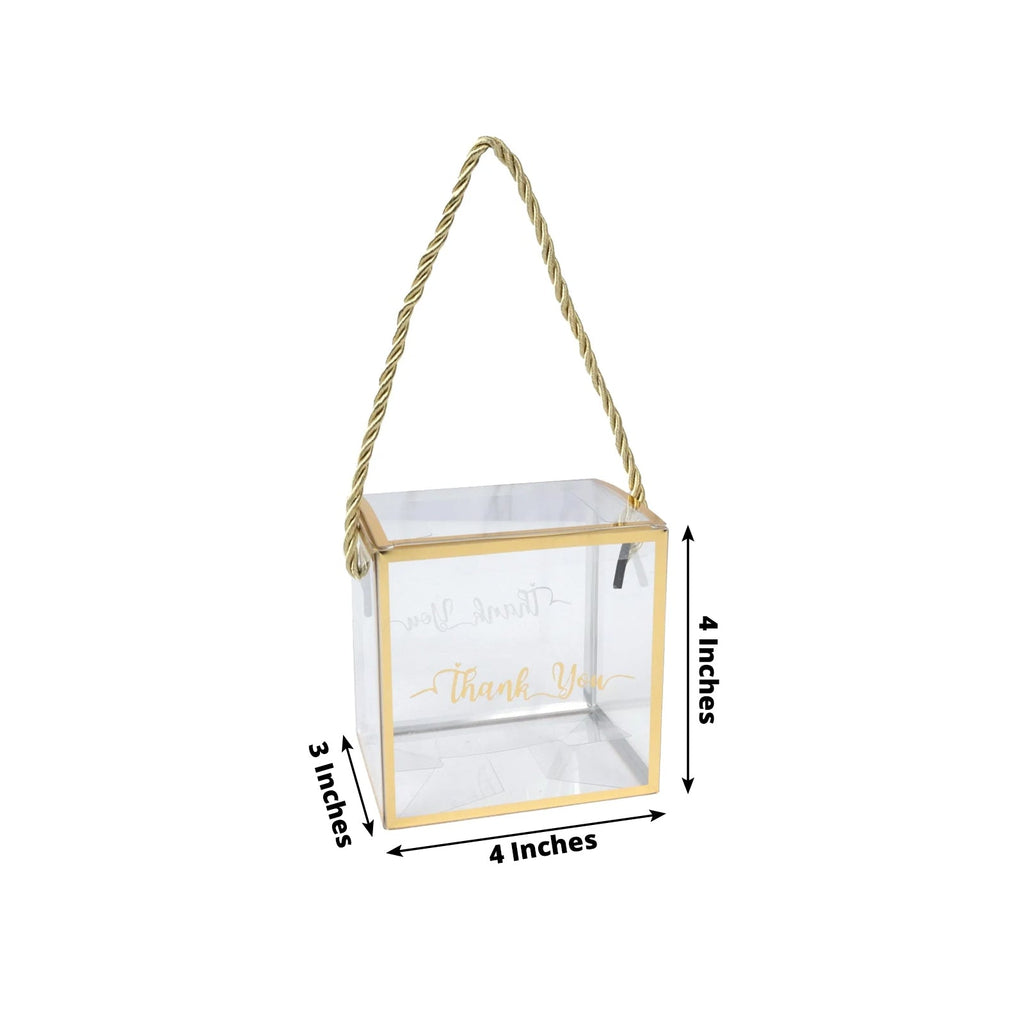 Clear Cube Gift Boxes with Gold Trim | TableclothsFactory