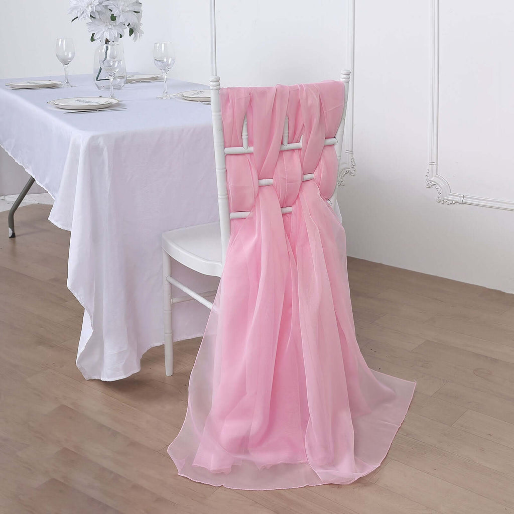 Premium Chiffon Chair Sashes 22"x78" Pink | TableclothsFactory