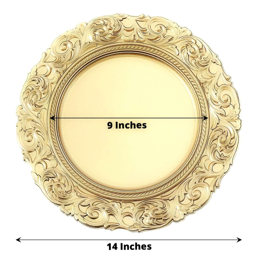 Gold Vintage Baroque Charger Plates | TableclothsFactory