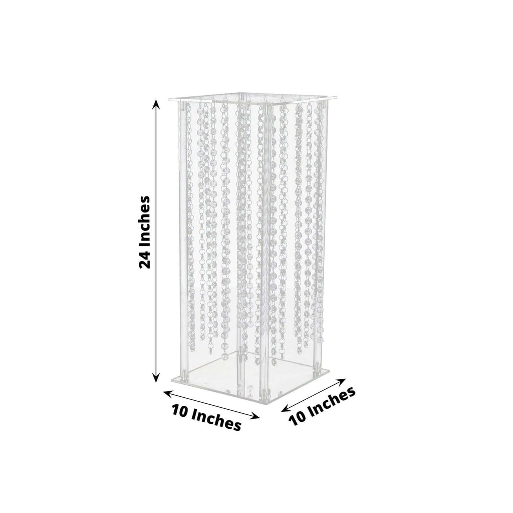Acrylic Pillar Stand with Crystal Beads Clear 24" | TableclothsFactory