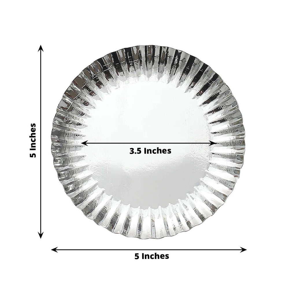 Mini Paper 5" Round Dessert Plates Metallic Silver | TableclothsFactory