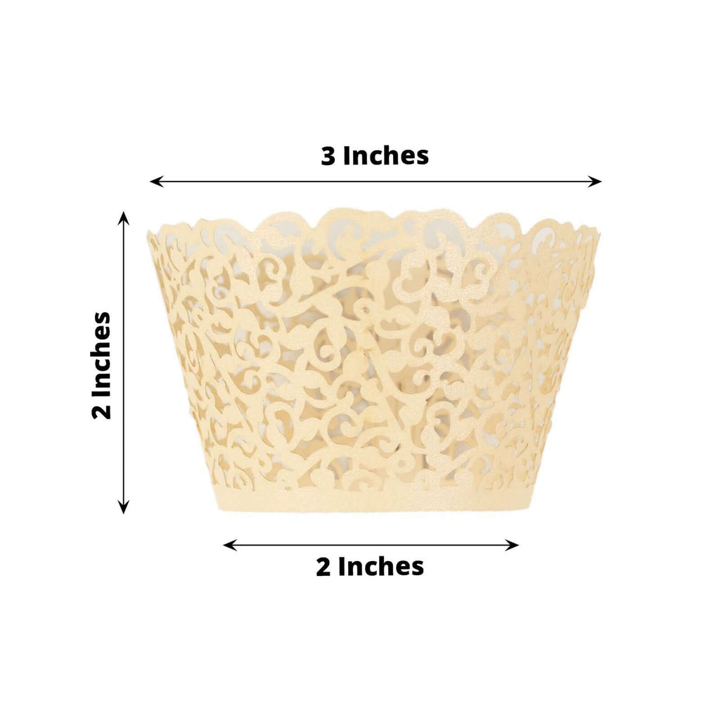 Paper Cupcake Wrappers Lace Laser Cut Ivory | TableclothsFactory