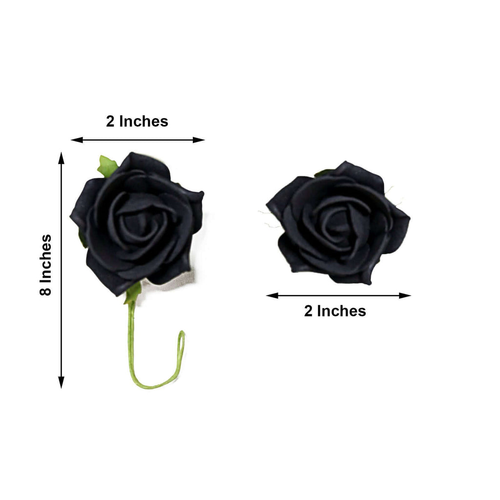 24 Black Foam Roses with Stem Wire | TableclothsFactory