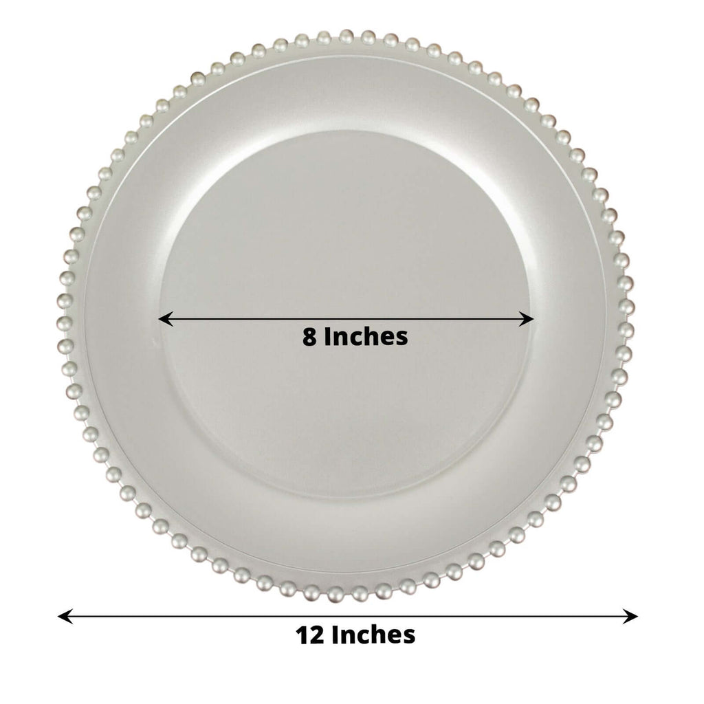 Beaded Rim Acrylic Charger Plates Silver 13" | TableclothsFactory