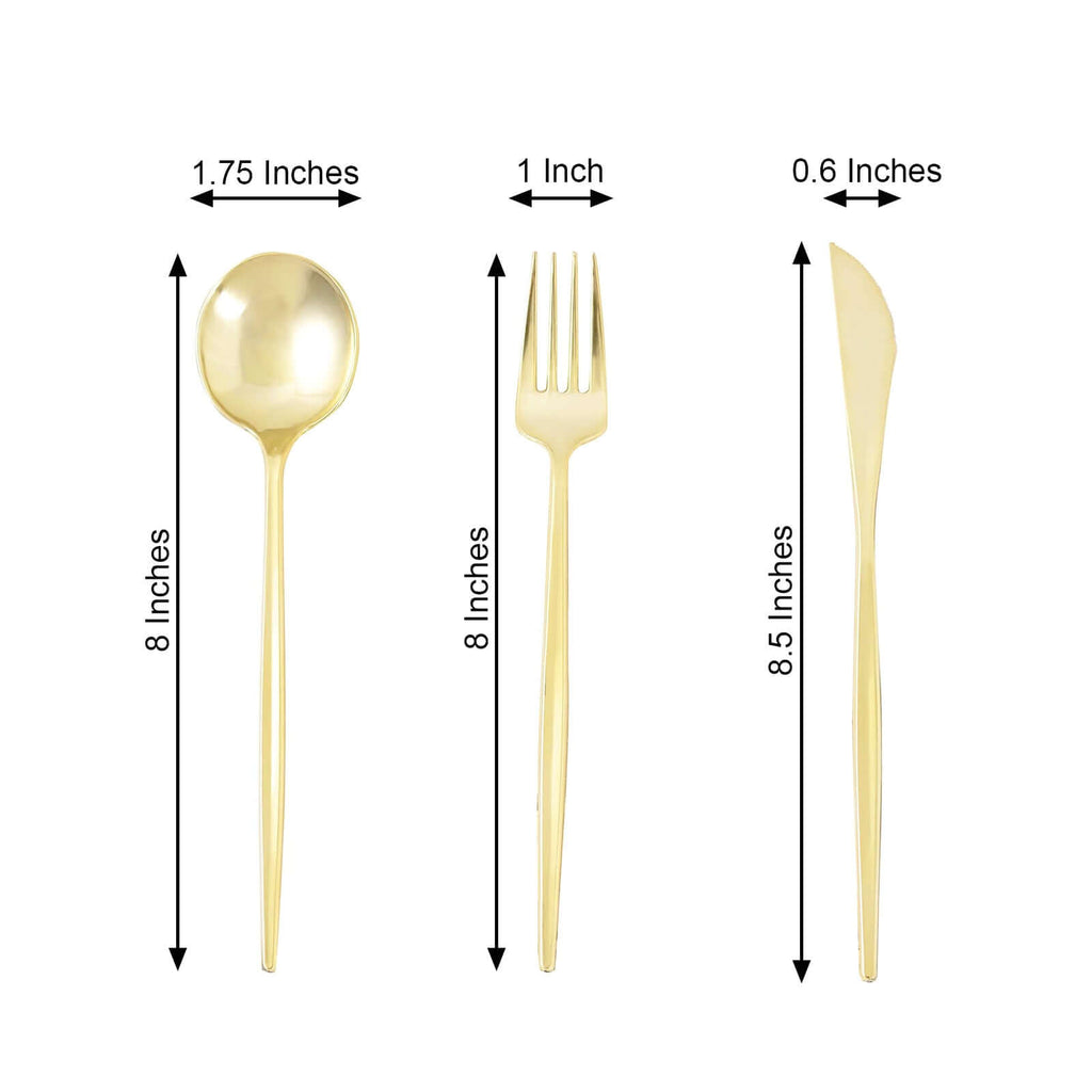 Sleek Modern Design Plastic Flatware Set 8" Gold | TableclothsFactory
