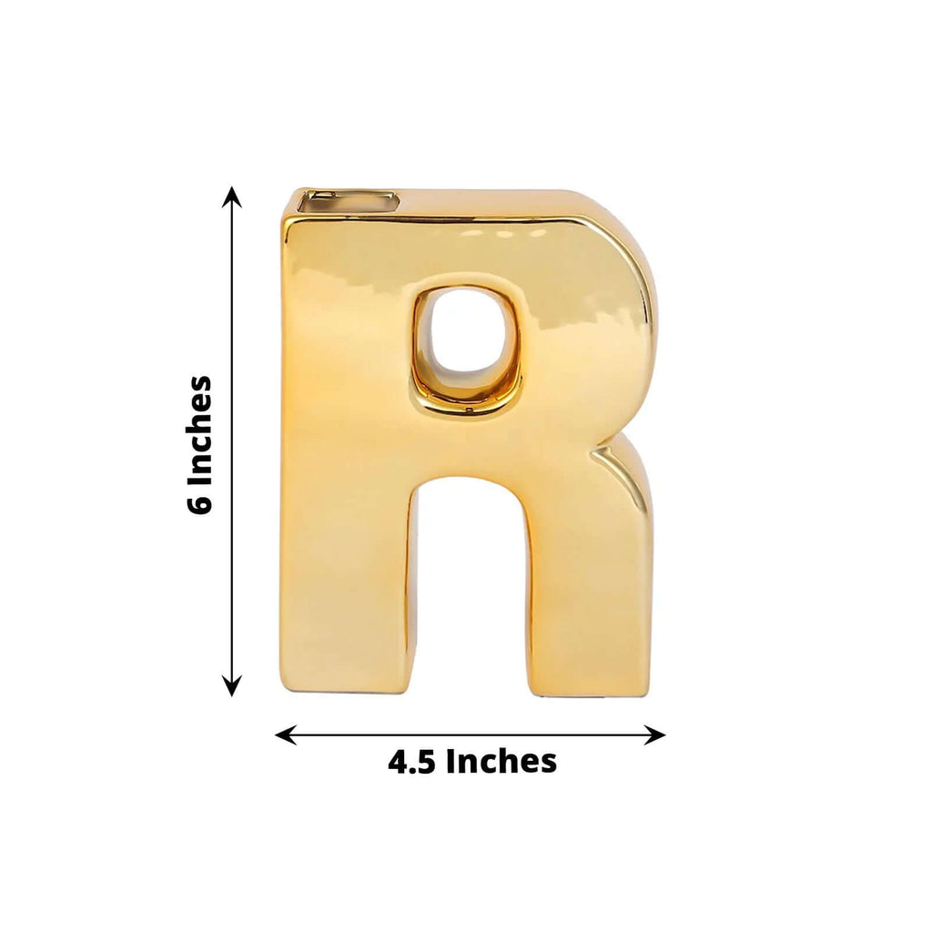 6" Ceramic Vase Letter "R" Gold | TableclothsFactory