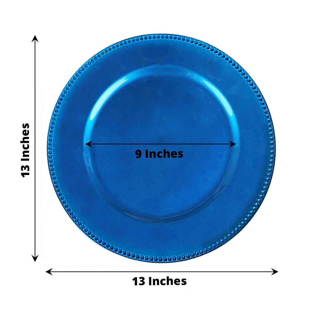 Royal Blue Beaded Rim Charger Plates 6 Pack | TableclothsFactory