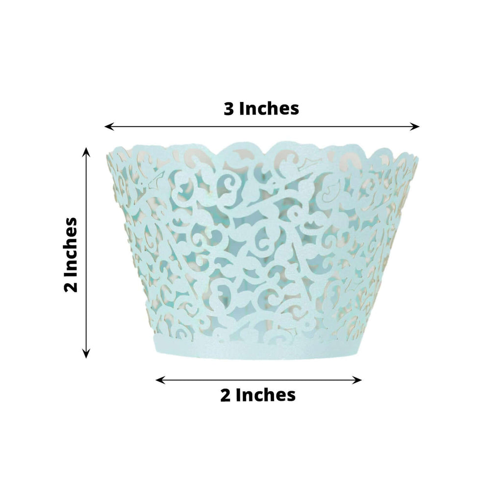 Cupcake Wrappers Lace Laser Cut Light Blue | TableclothsFactory
