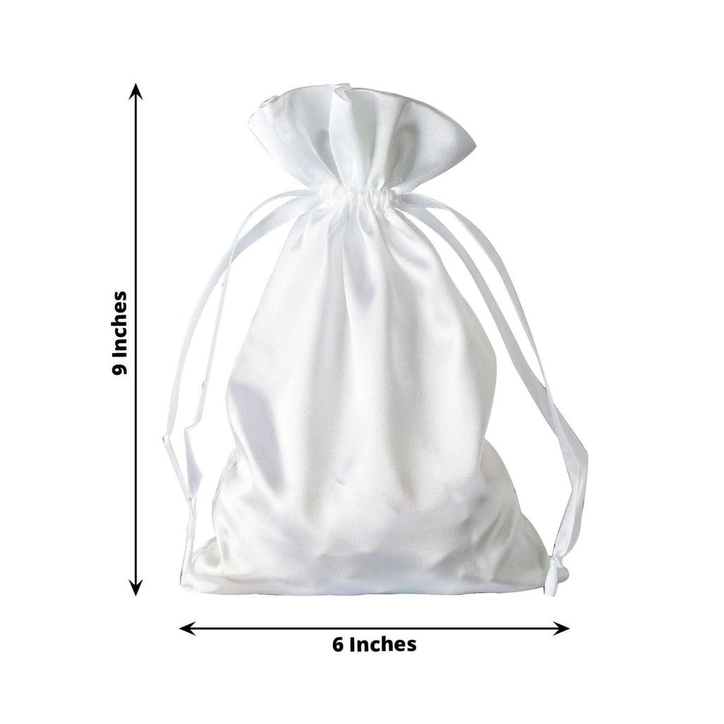 White Satin Drawstring Gift Bags 12 Pack | TableclothsFactory