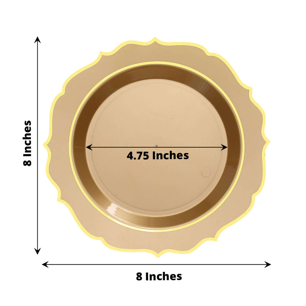Scalloped Rim Plastic 8" Salad Plates Gold | TableclothsFactory