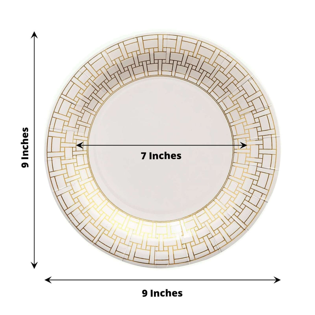 Paper Round Dinner Plates 9" White with Gold Basketweave Rim ...