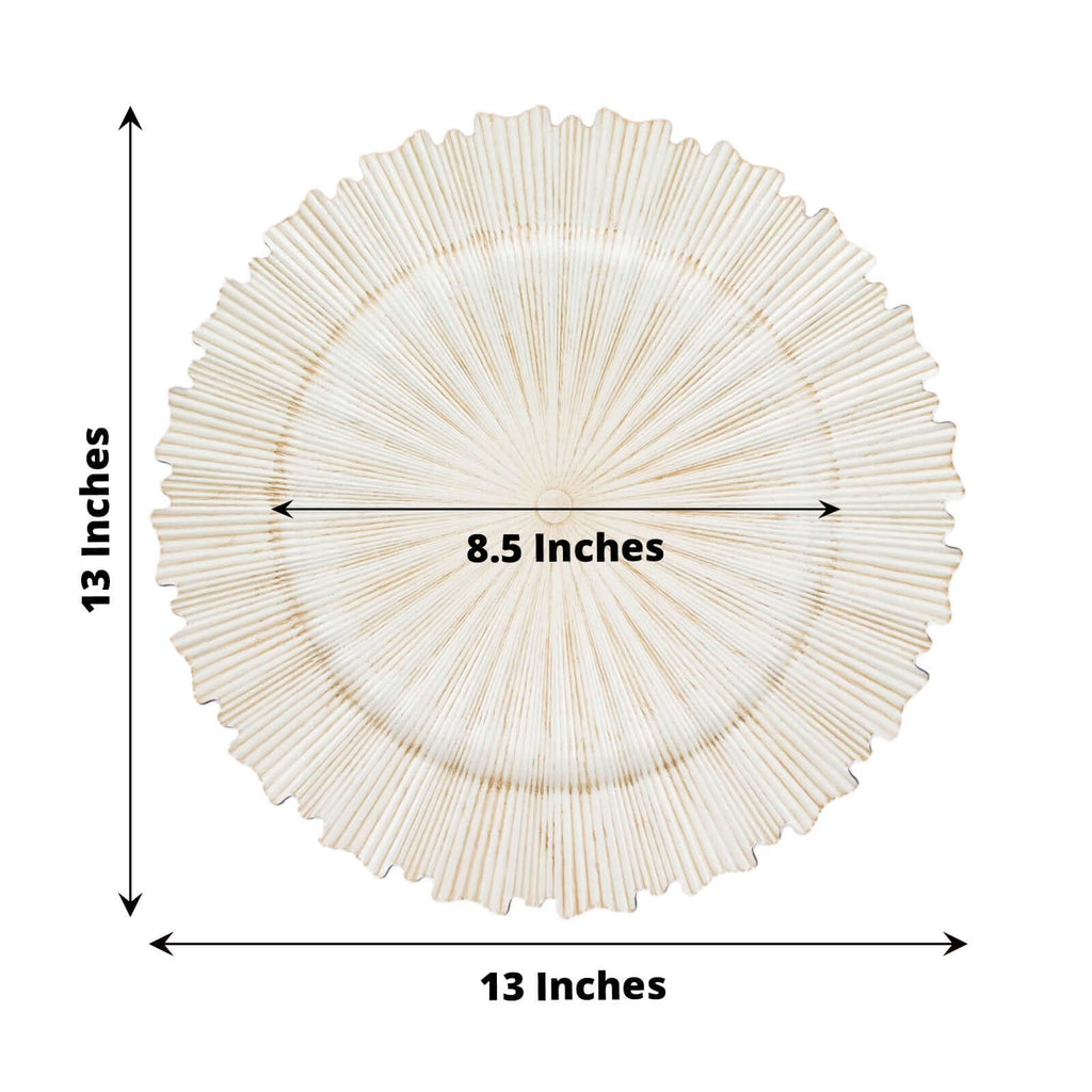 Washwhite Sunray Scalloped Rim Charger Plates | TableclothsFactory