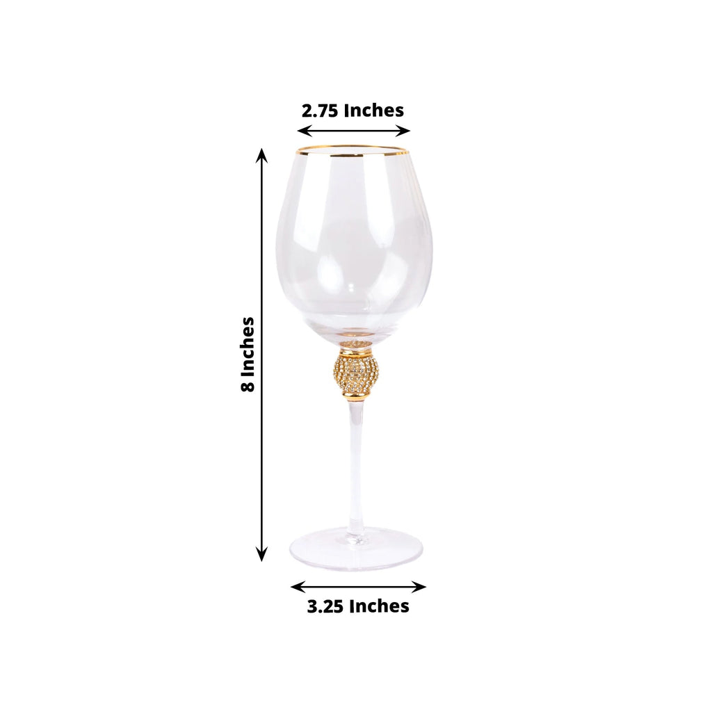 Rhinestone Stem Wine Glass Clear/Gold Rim 16oz | TableclothsFactory