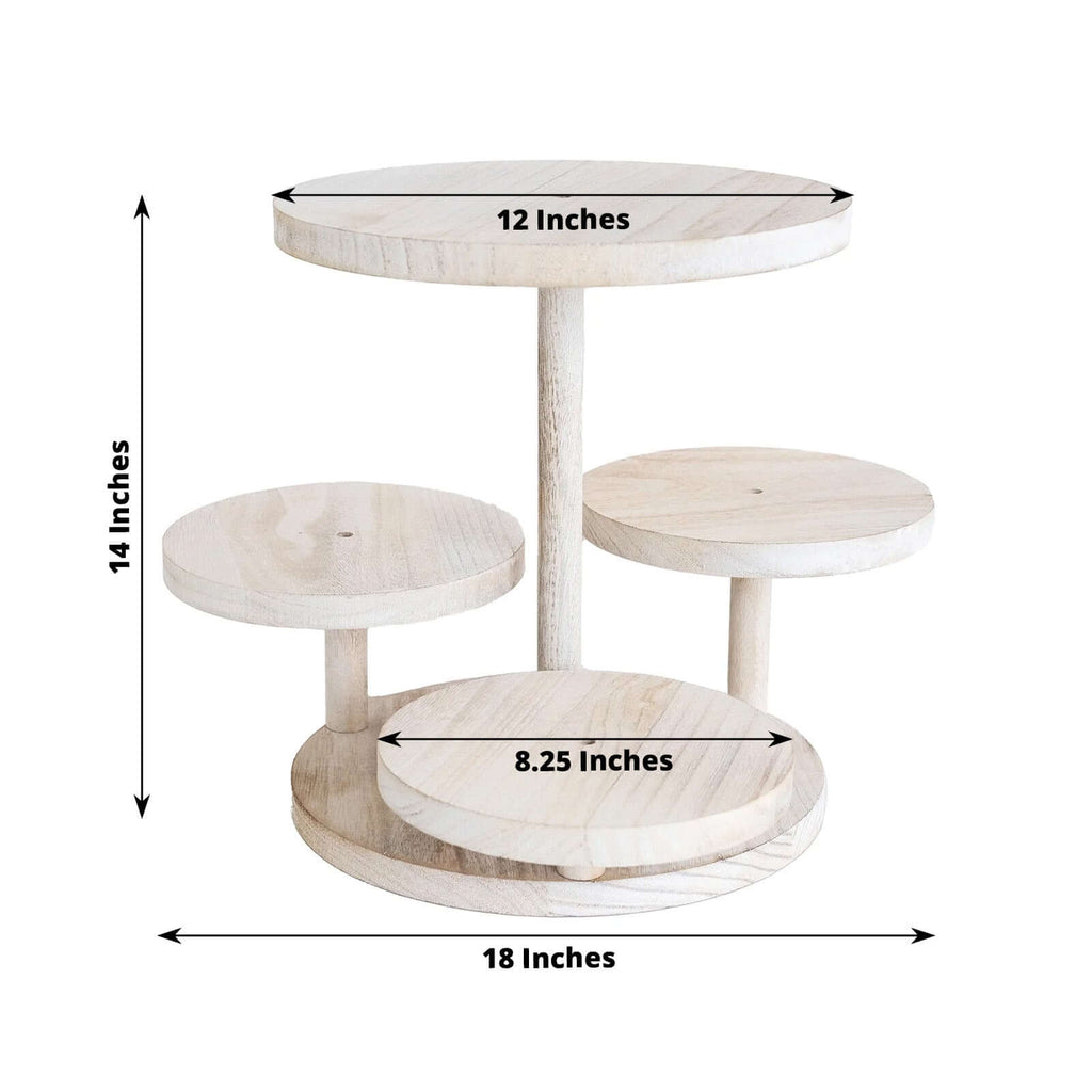 4-Tier Wooden Cake Stand Whitewash 14" | TableclothsFactory