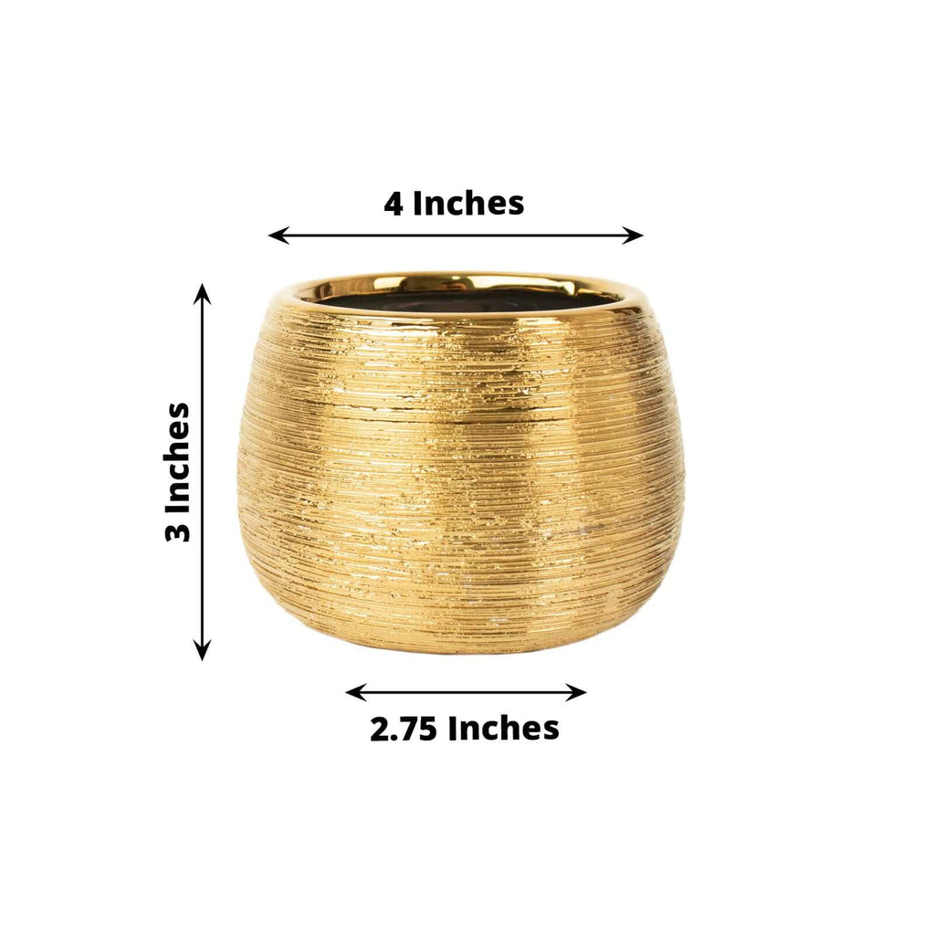 Gold Round Textured Vase Pots 4 Pack | TableclothsFactory