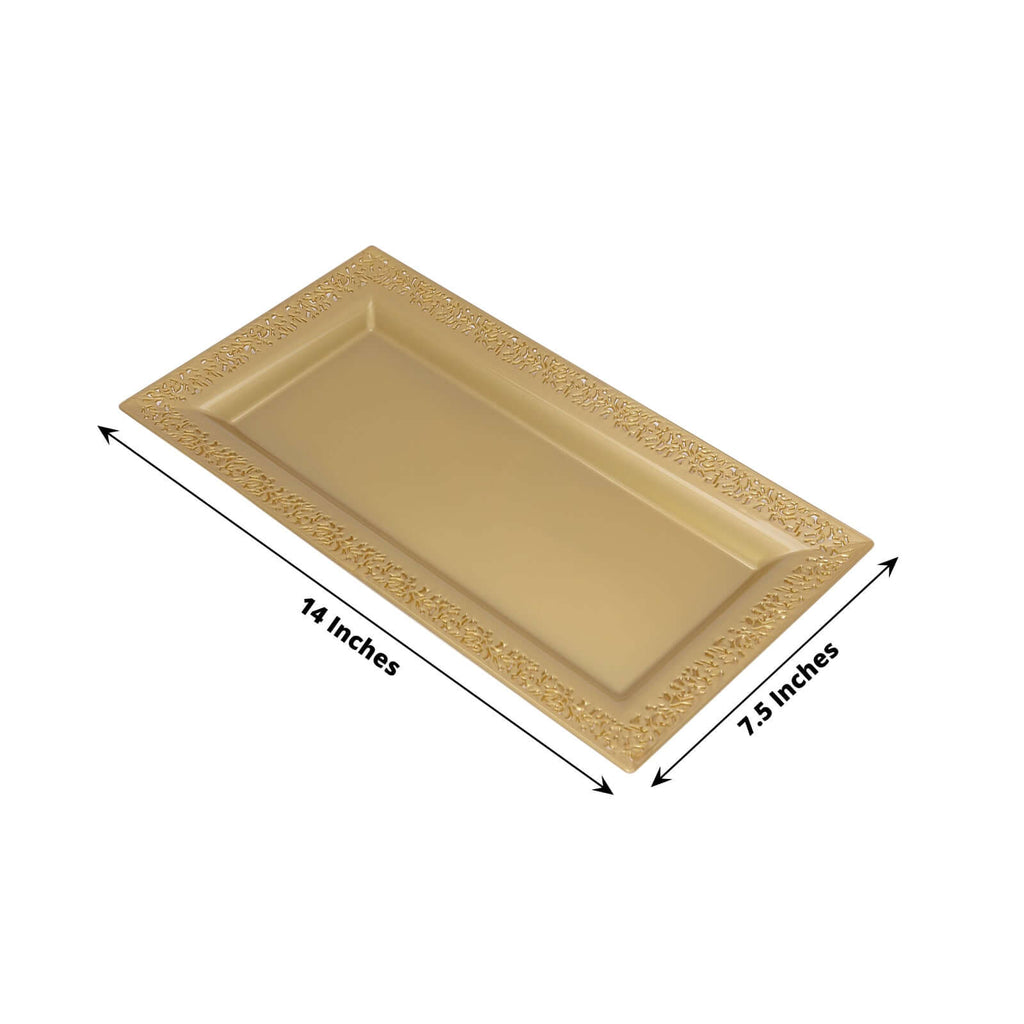 Rectangle Serving Trays Gold with Lace Rim 14" | TableclothsFactory