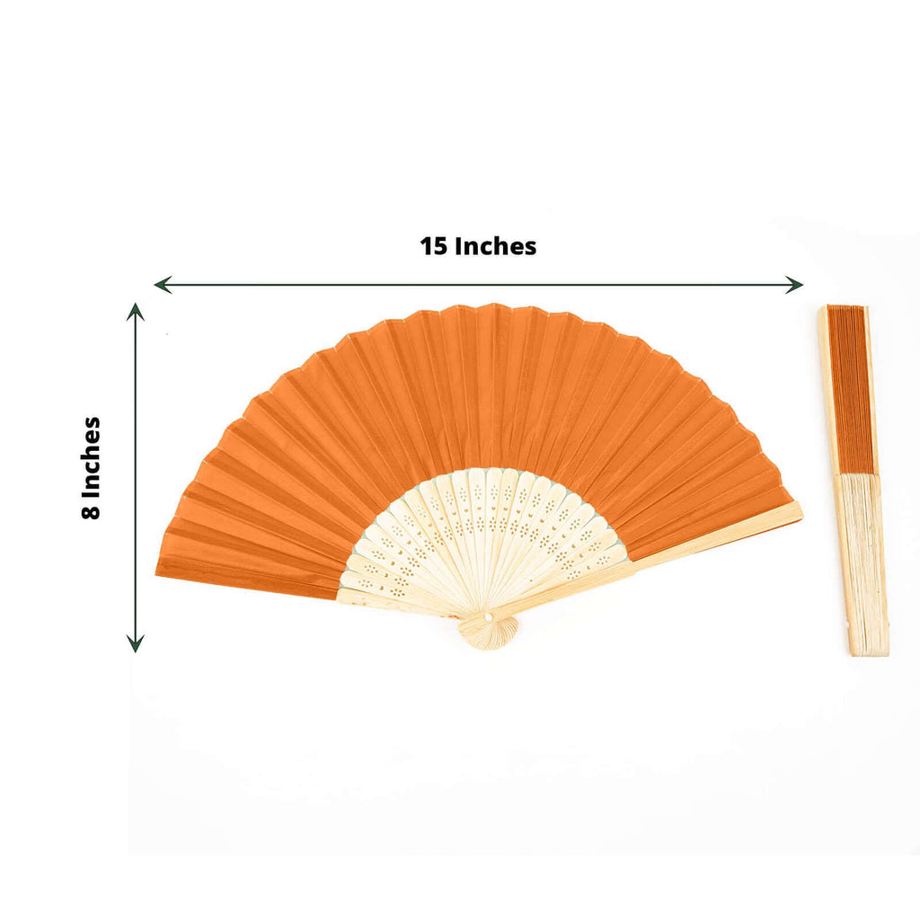 5 Pack Orange Silk Folding Fans | TableclothsFactory