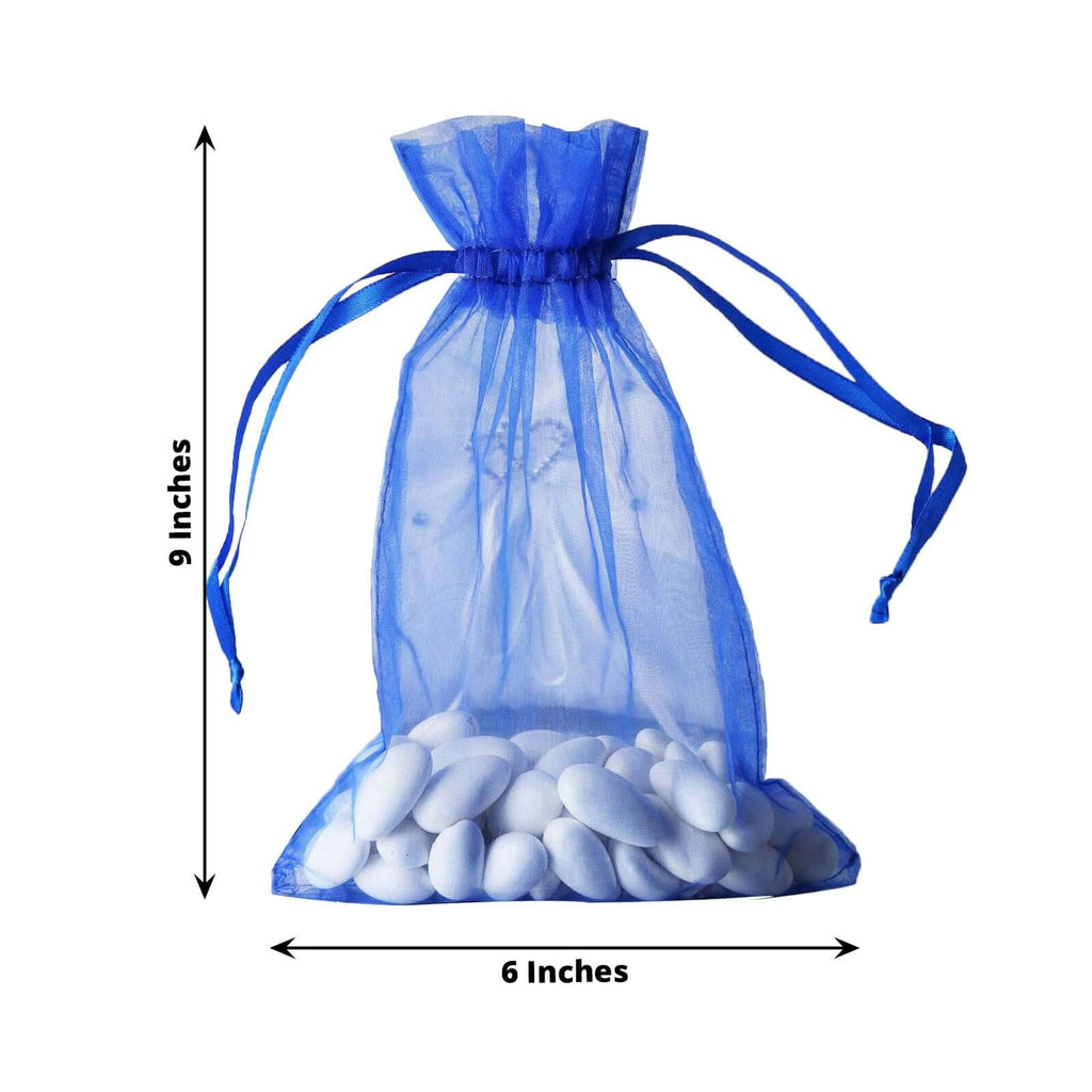 Royal Blue Organza Drawstring Bags 10 Pack | TableclothsFactory
