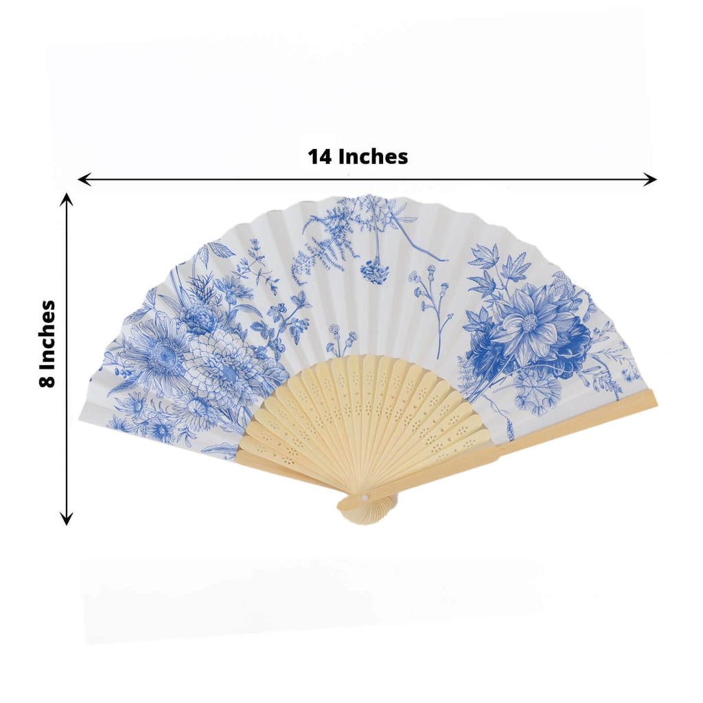 Floral Paper Folding Fans White & Blue | TableclothsFactory