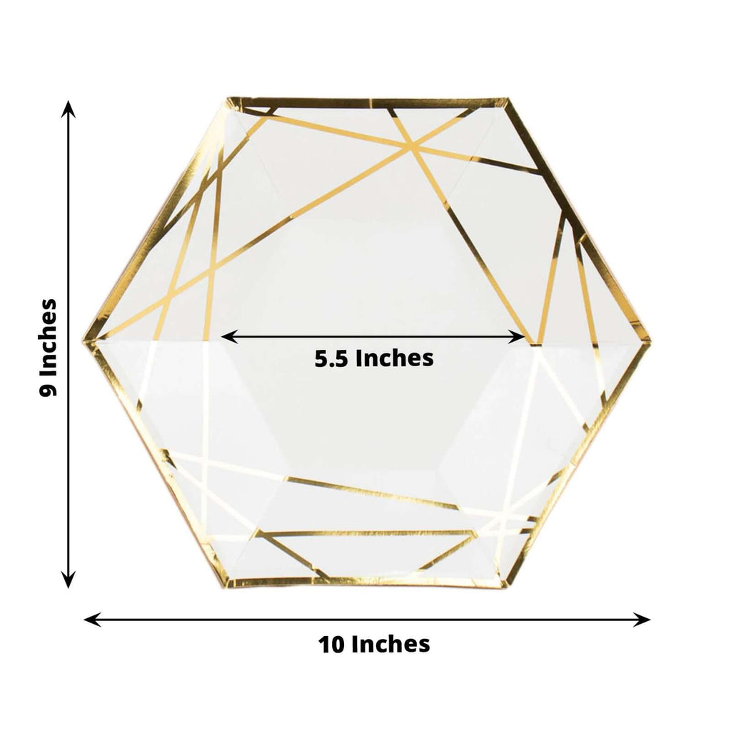 Paper 9" Hexagon Dinner Plates White/Gold | TableclothsFactory