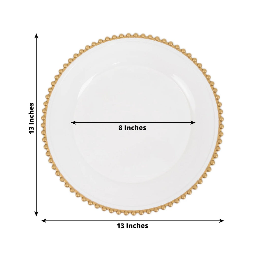 Beaded Rim Acrylic Charger Plates White/Gold 13" | TableclothsFactory