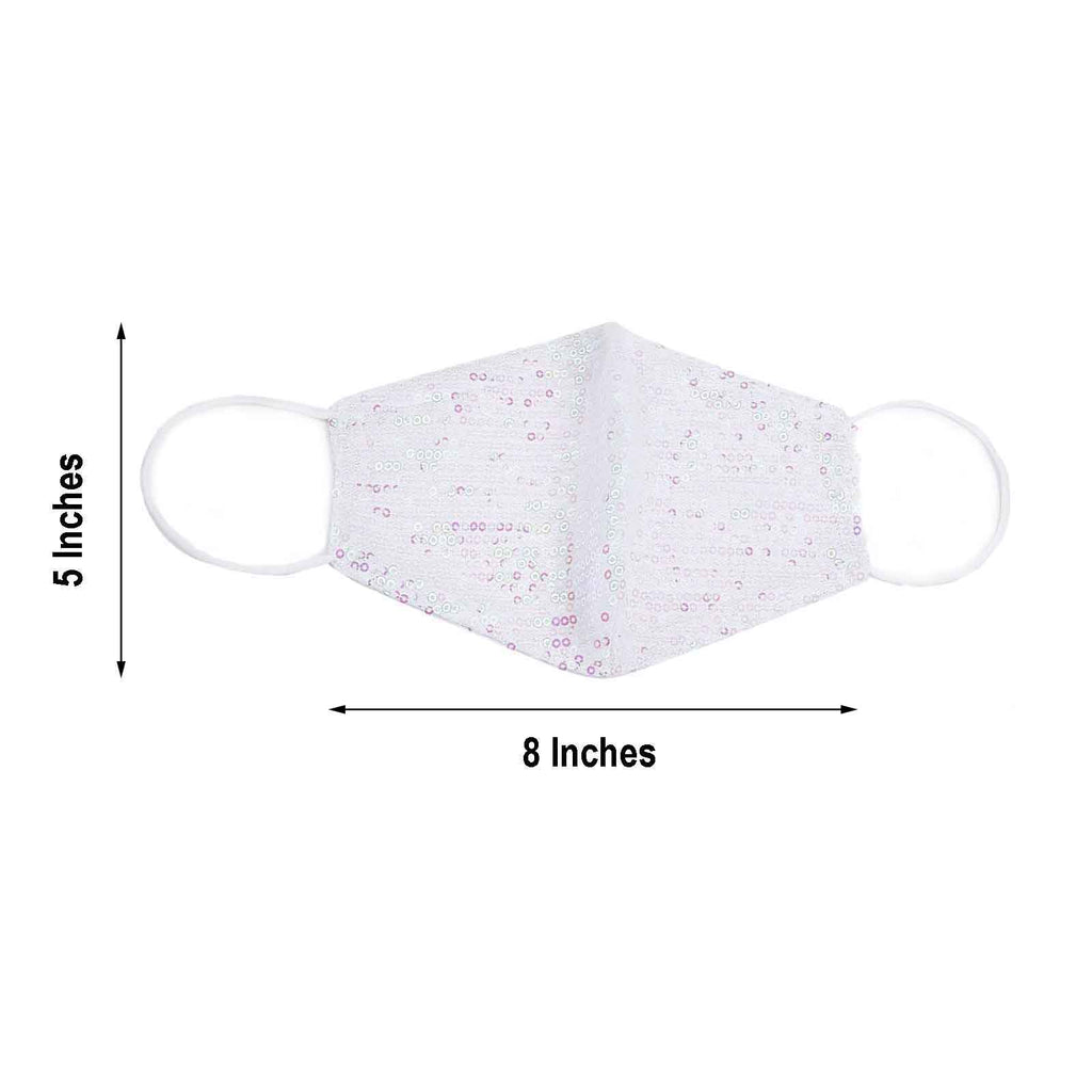5 Pack White Sequined Cotton Face Masks | TableclothsFactory