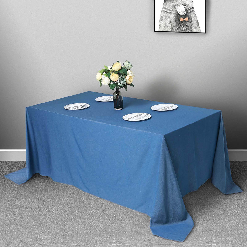Denim Polyester Tablecloth 90"x132" Dark Blue | TableclothsFactory