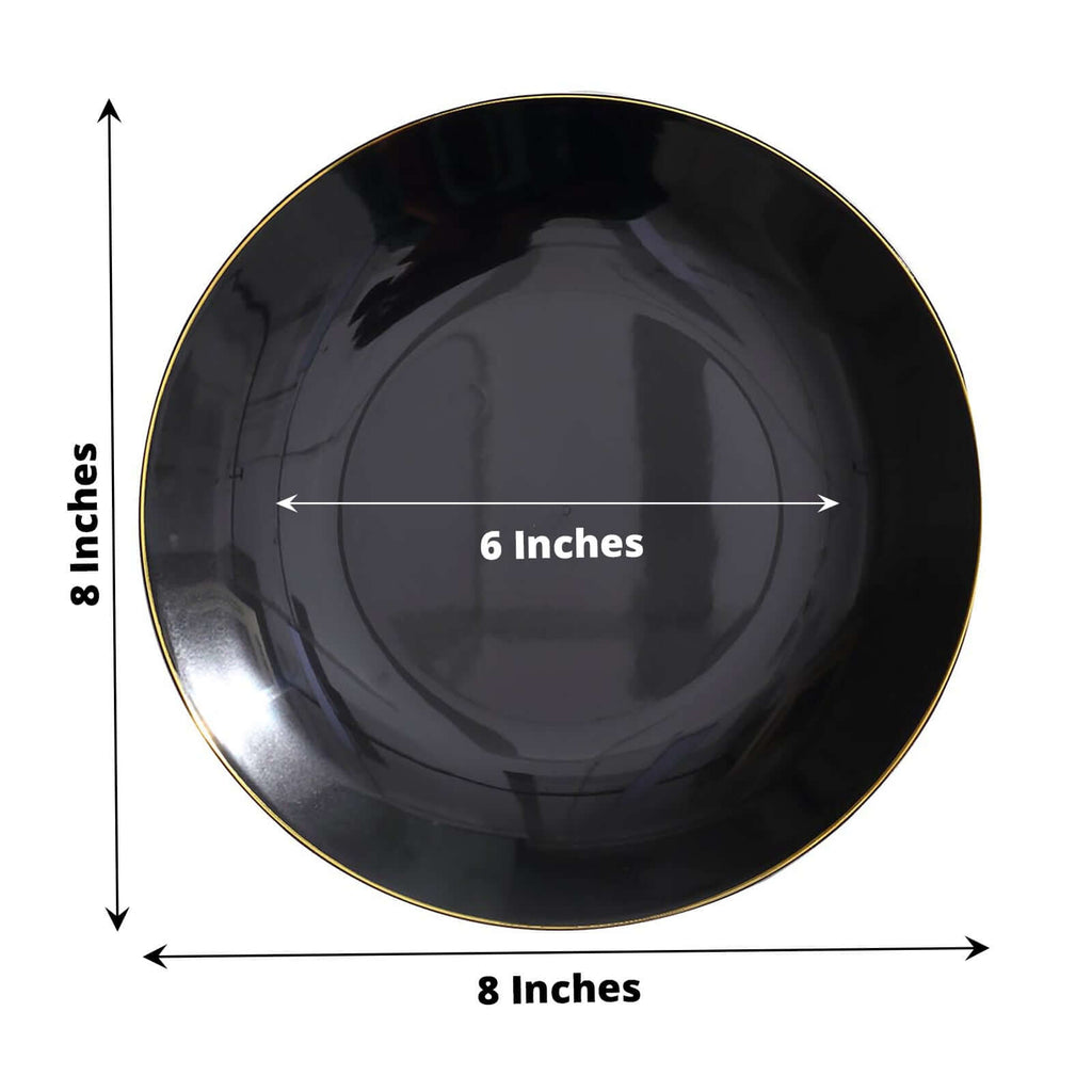 Plastic 8" Salad Plates Black/Gold Rim | TableclothsFactory