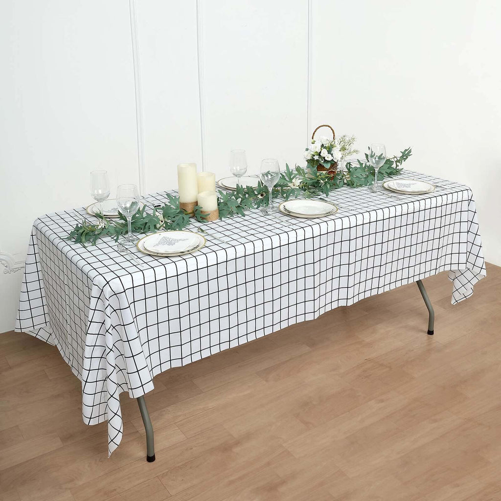 Plastic Rectangle Table Covers 54"x108" Black/White Grid Design ...