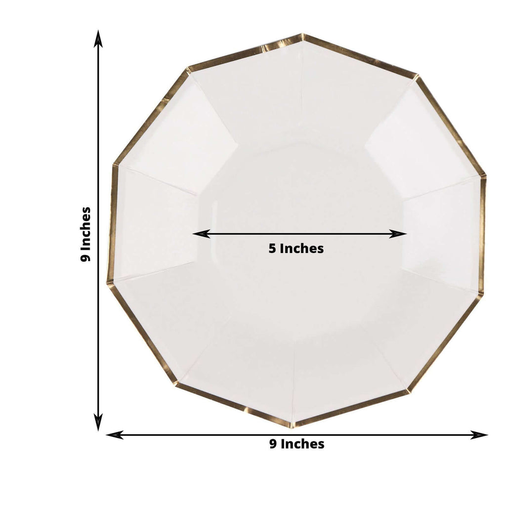 Paper 9" Decagon Dinner Plates White/Gold | TableclothsFactory