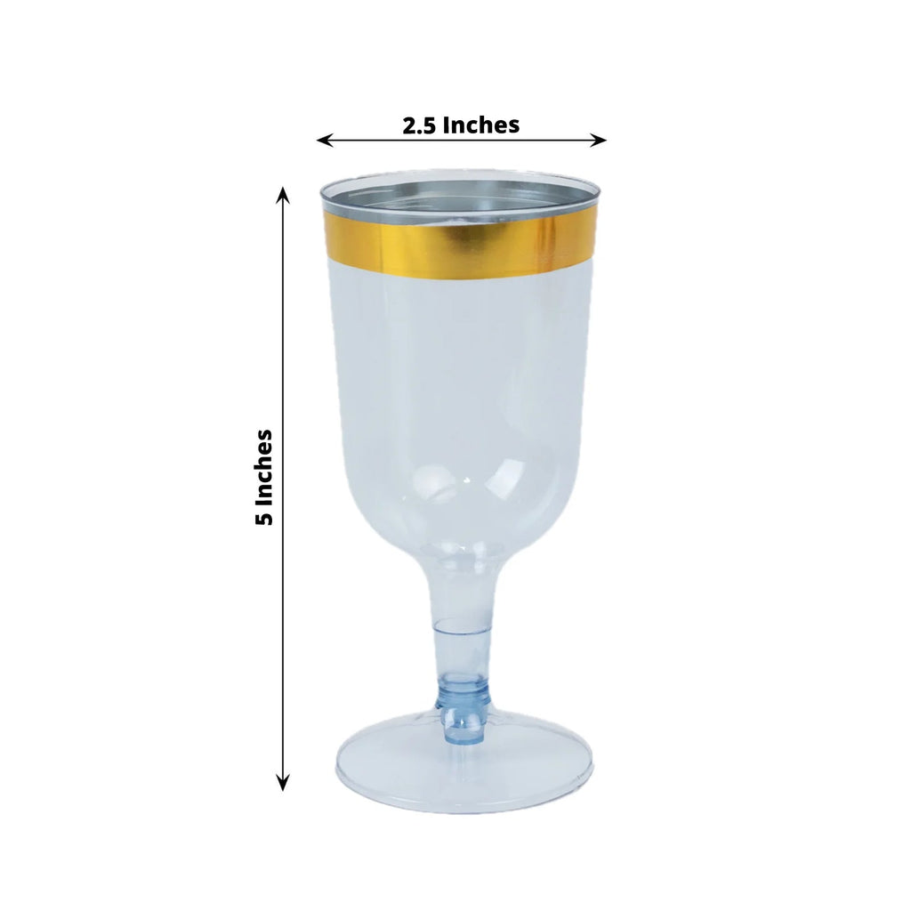 Dusty Blue /Gold Rim Wine Glasses | TableclothsFactory