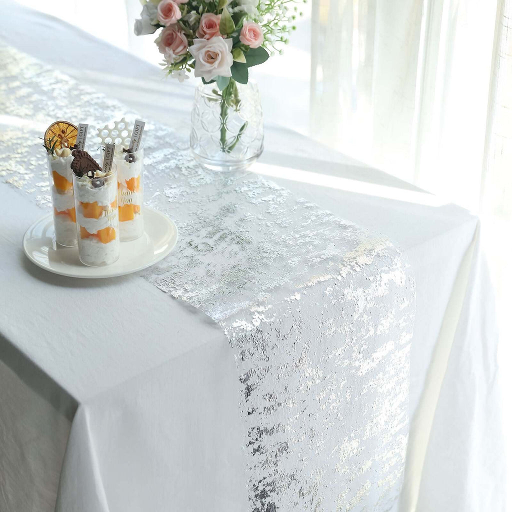 Mesh Polyester Table Runner 108" Silver | TableclothsFactory