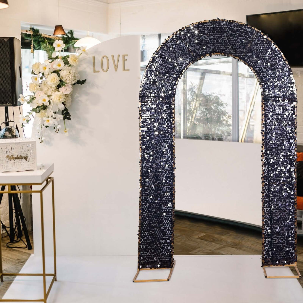 8ft Black Sequin Wedding Arch Cover | TableclothsFactory