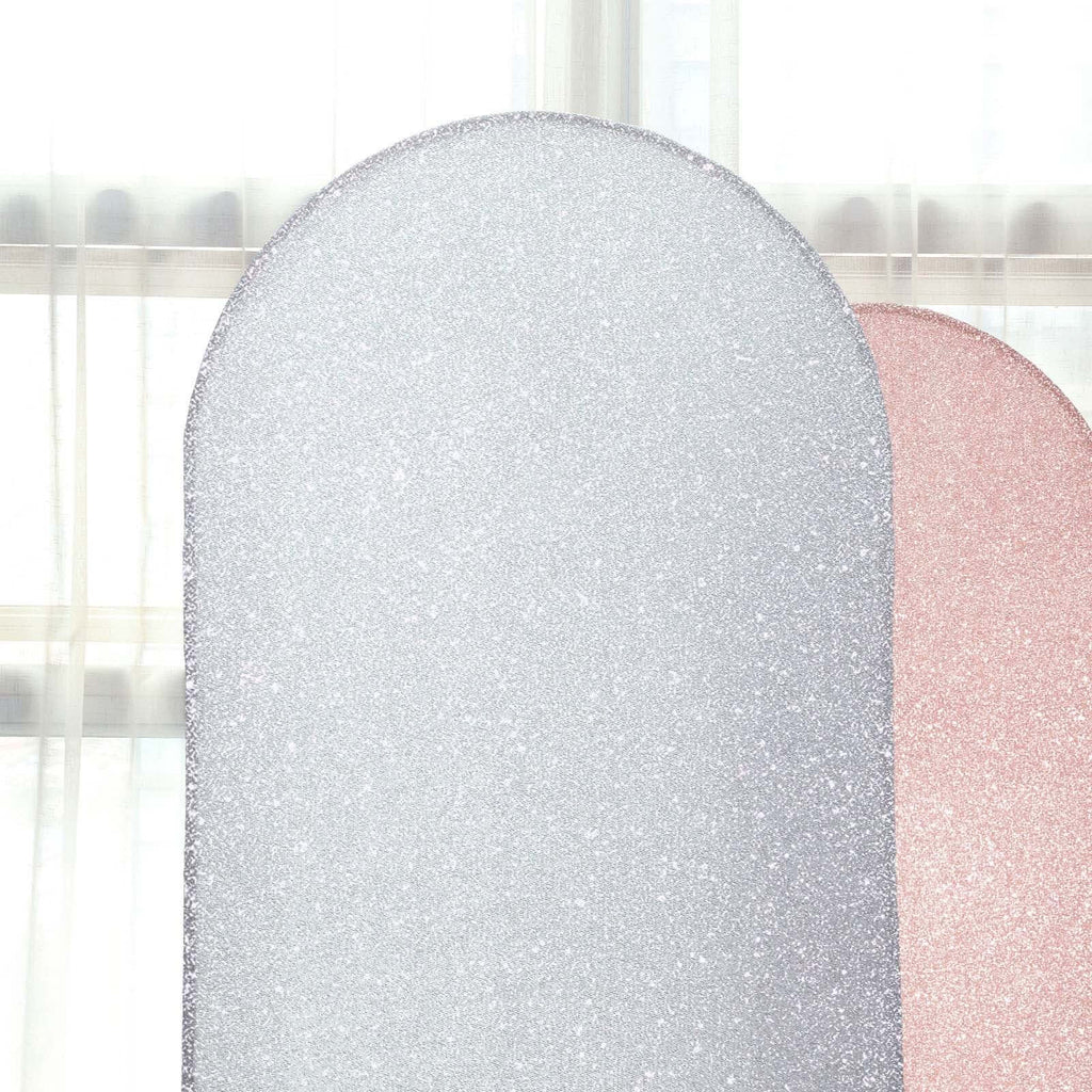 7ft Silver Shimmer Tinsel Chiara Backdrop Cover | TableclothsFactory