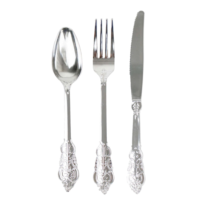 72 Pcs Plastic Silverware Set in Baroque Style Sage Green - Heavy Duty